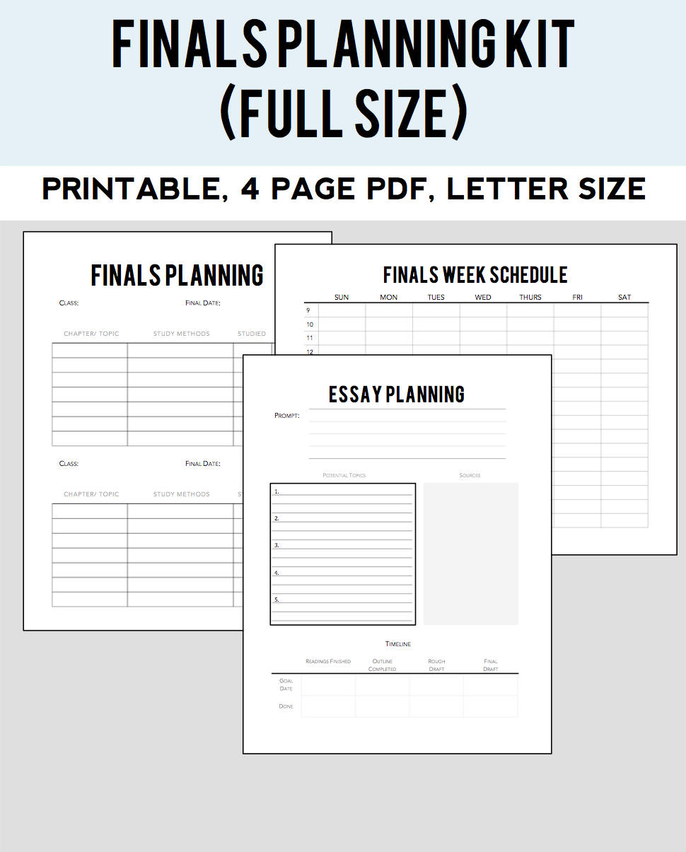 Finals Planning Kit (printable Planner) - Etsy