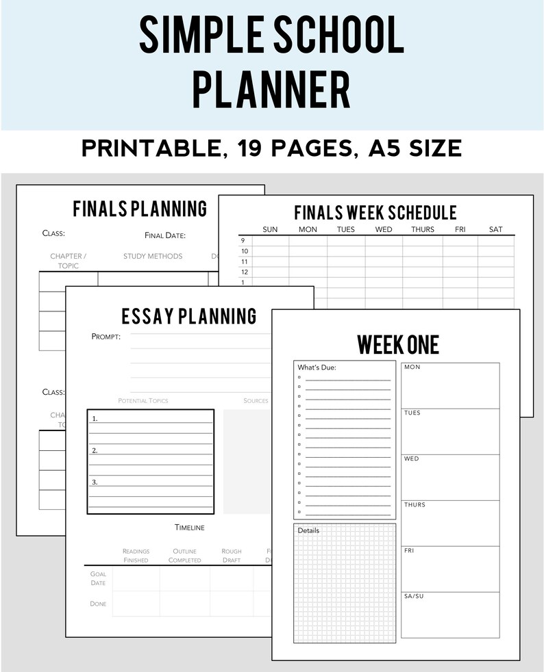Simple School Planner Kit (a5 Size) - Etsy