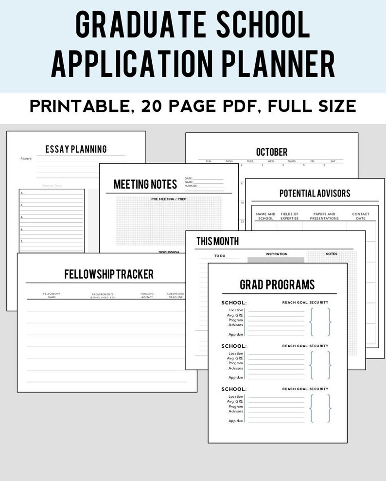 Graduate School Application Planner Kit - Etsy
