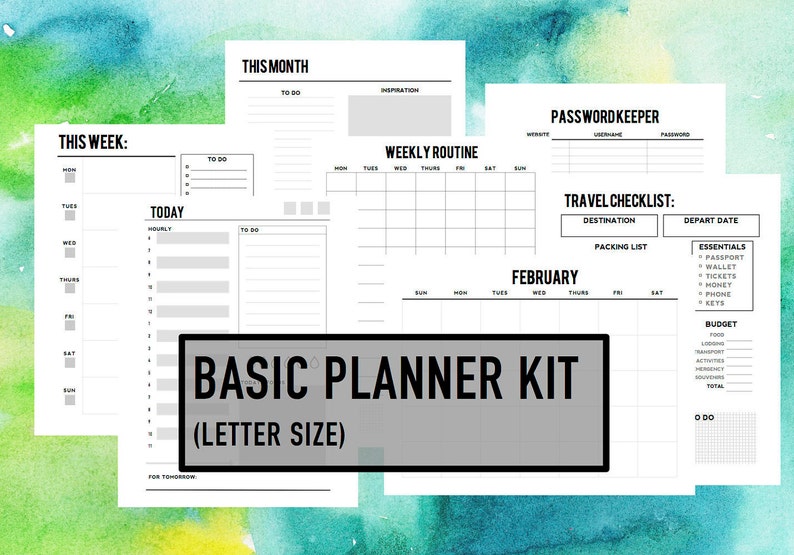 Basic Planner Kit letter Size 18 Pages - Etsy