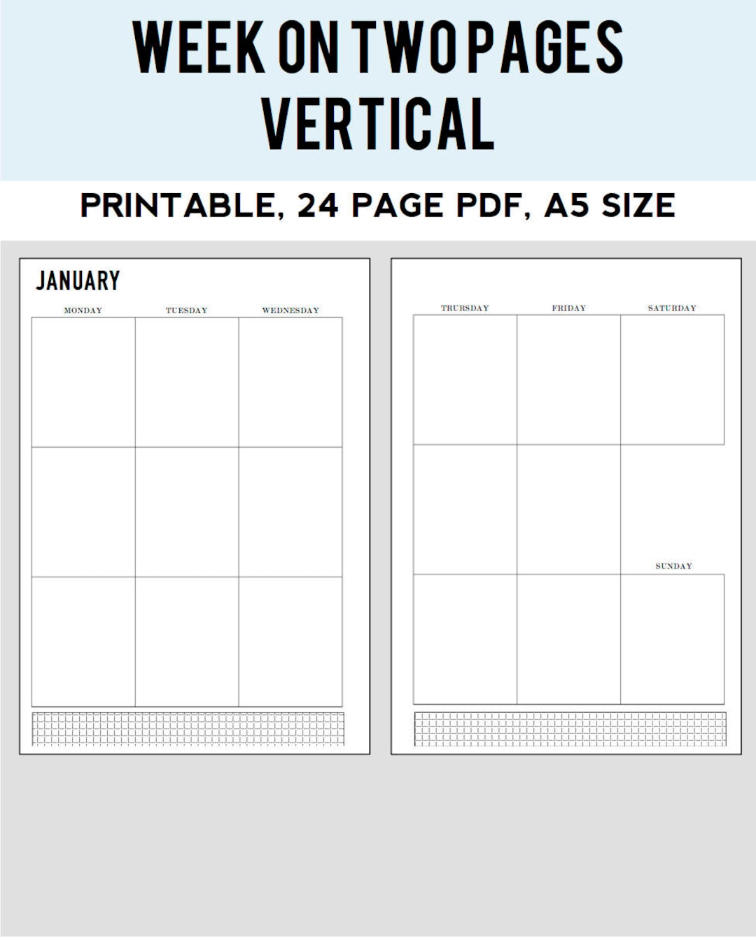 Week on Two Pages Vertical Layout (a5 Size) - Etsy