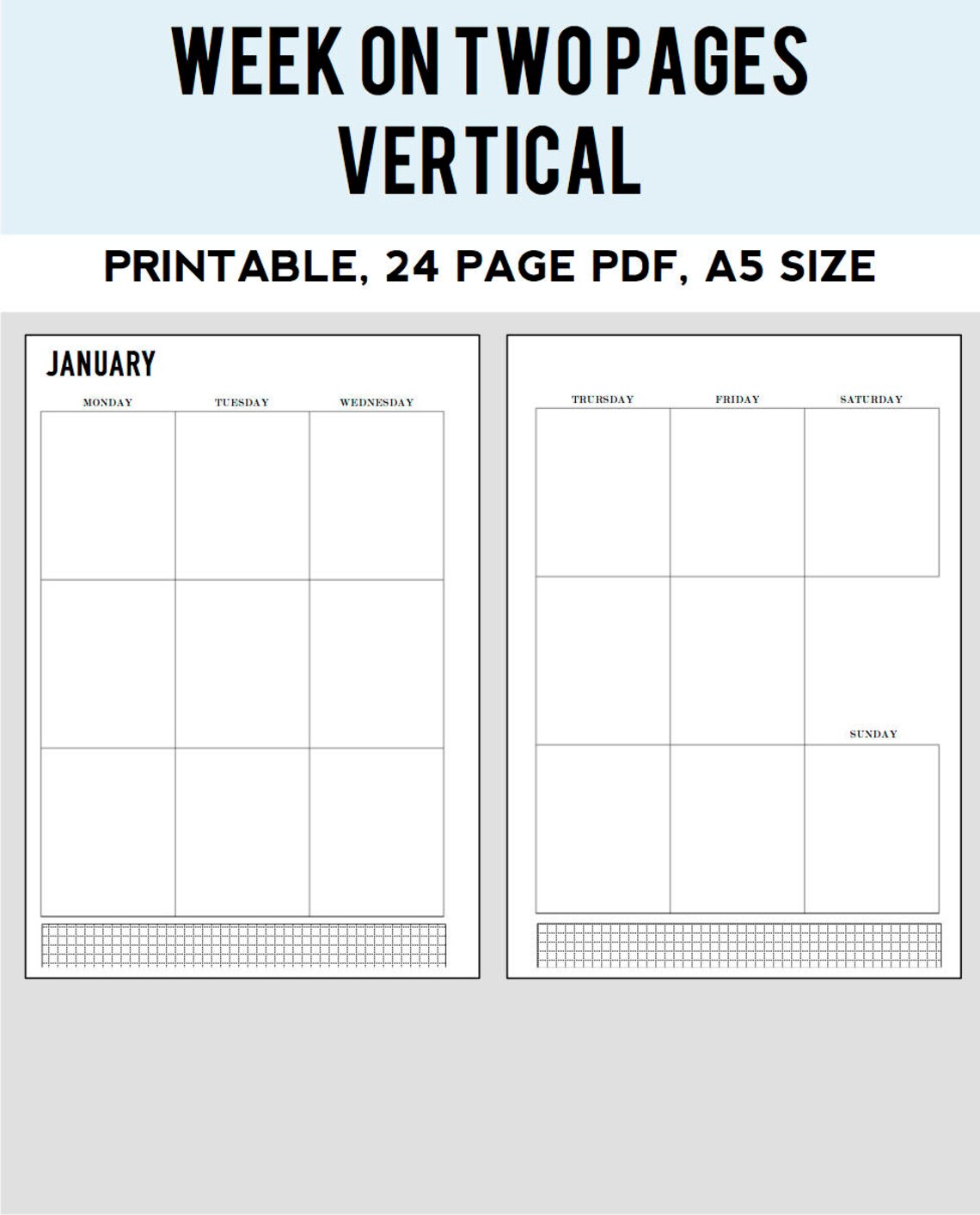 Week on Two Pages Vertical Layout (a5 Size) - Etsy