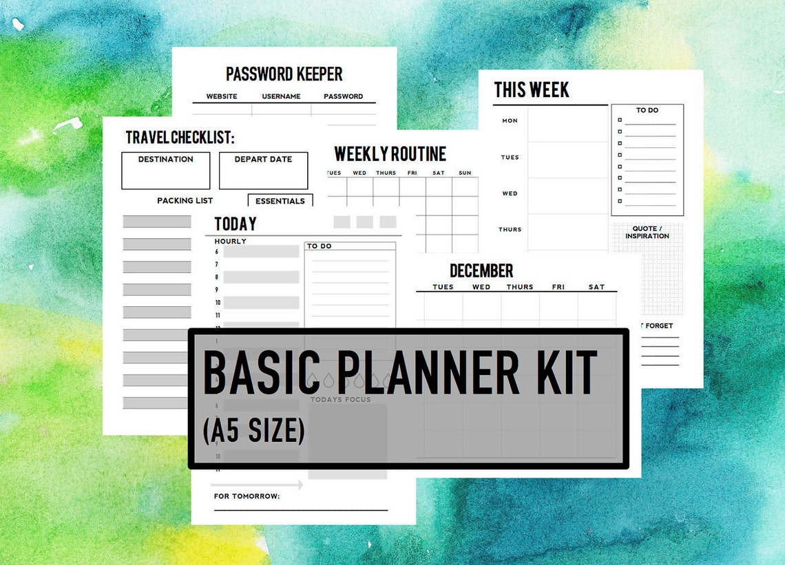 Basic Planner Kit (a5 Size) - Etsy