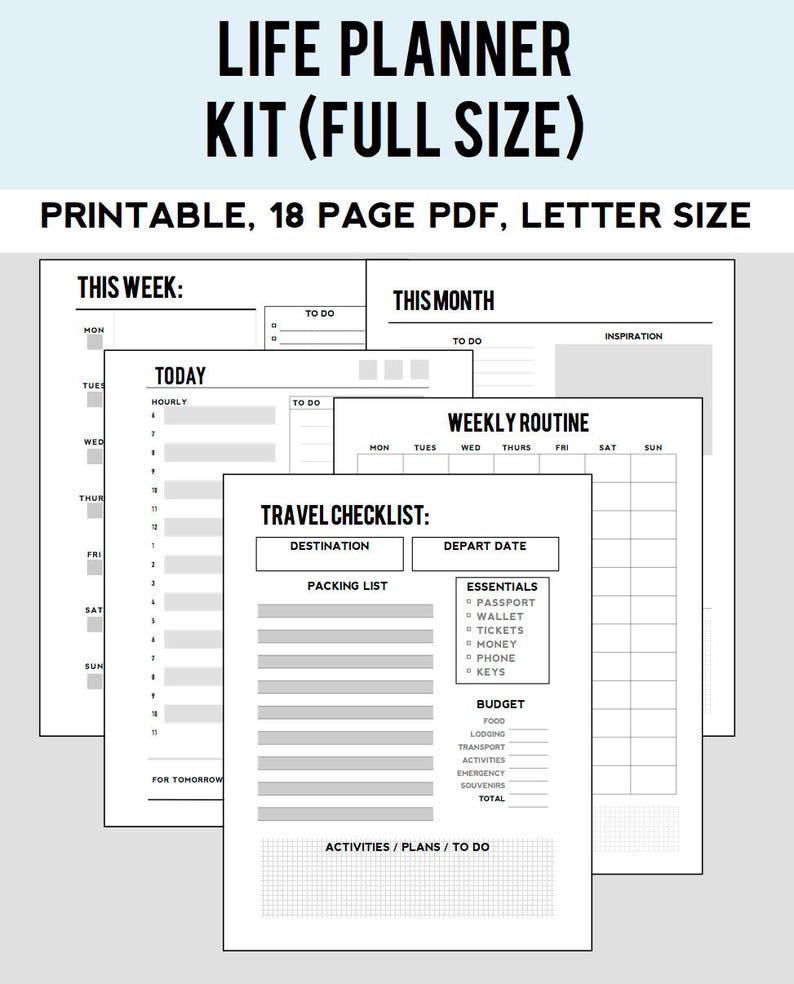 Basic Planner Kit (letter Size) (18+ Pages) - Etsy