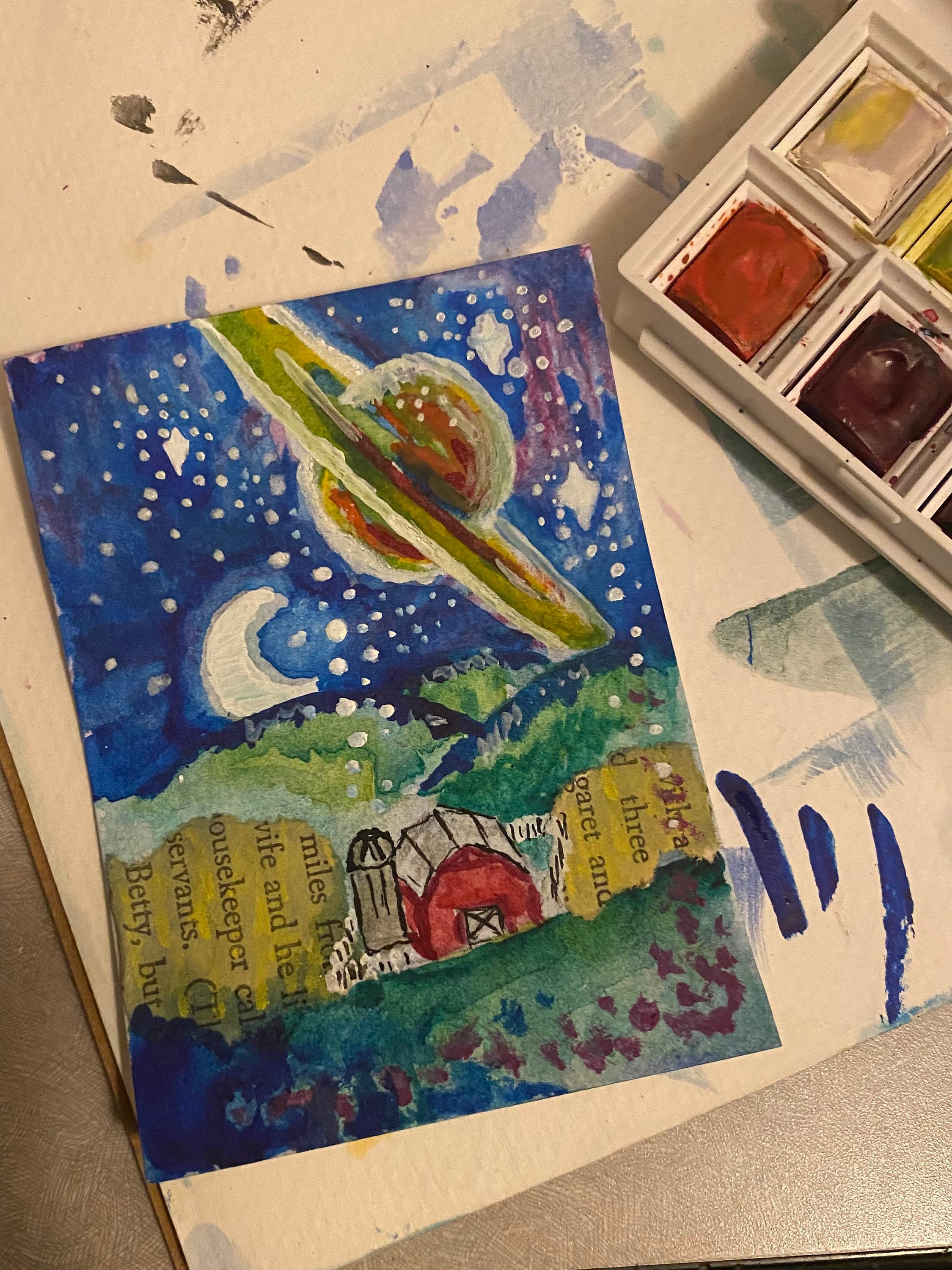 Moonlight Barn Watercolor Mixed Media - Etsy