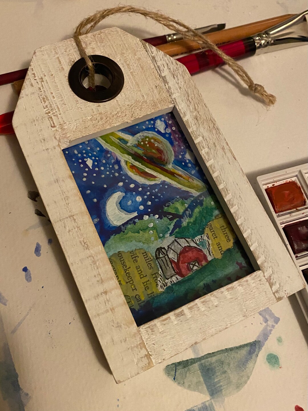 Moonlight Barn Watercolor Mixed Media - Etsy