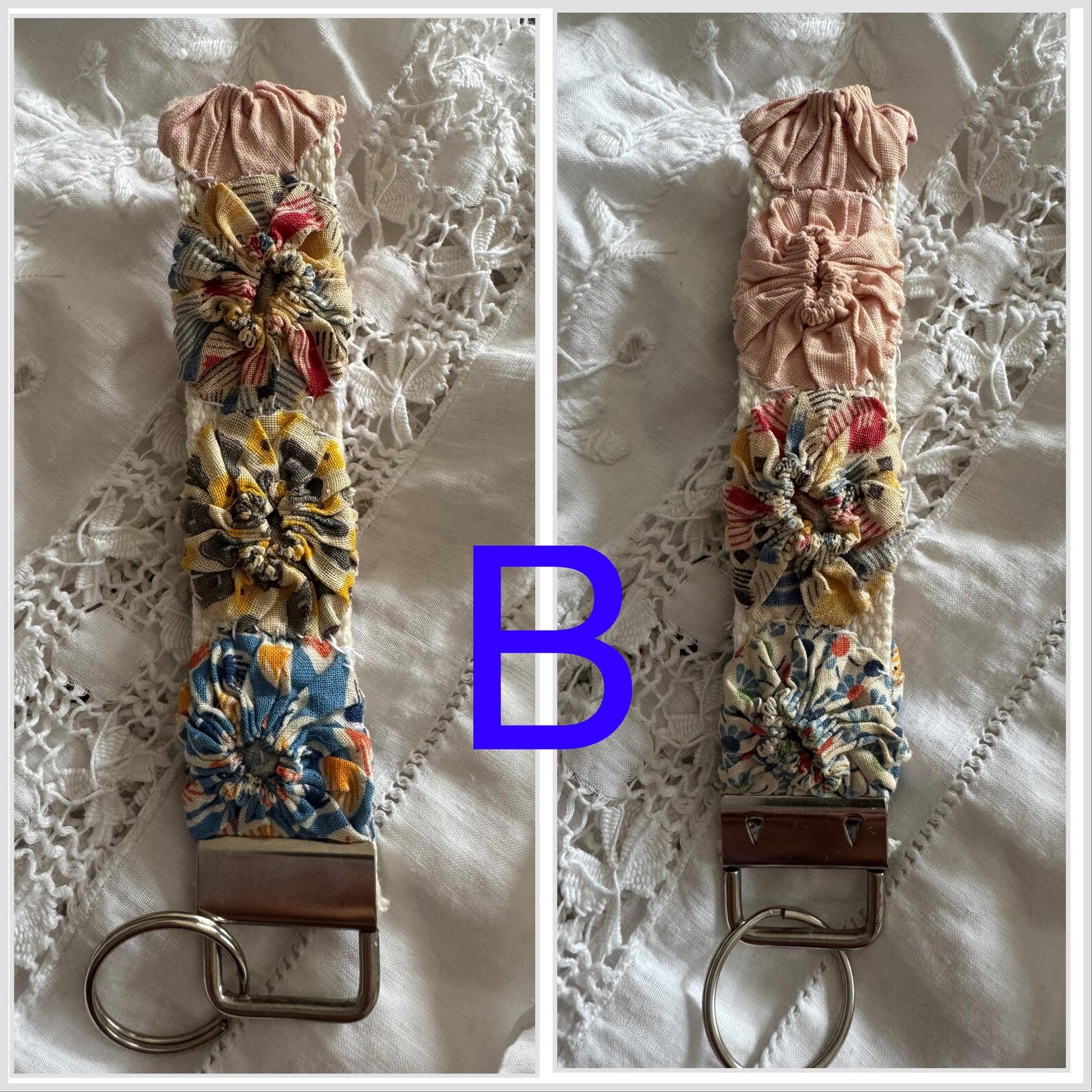 ONE Vintage Quilted Yo-yo Keychain - Etsy