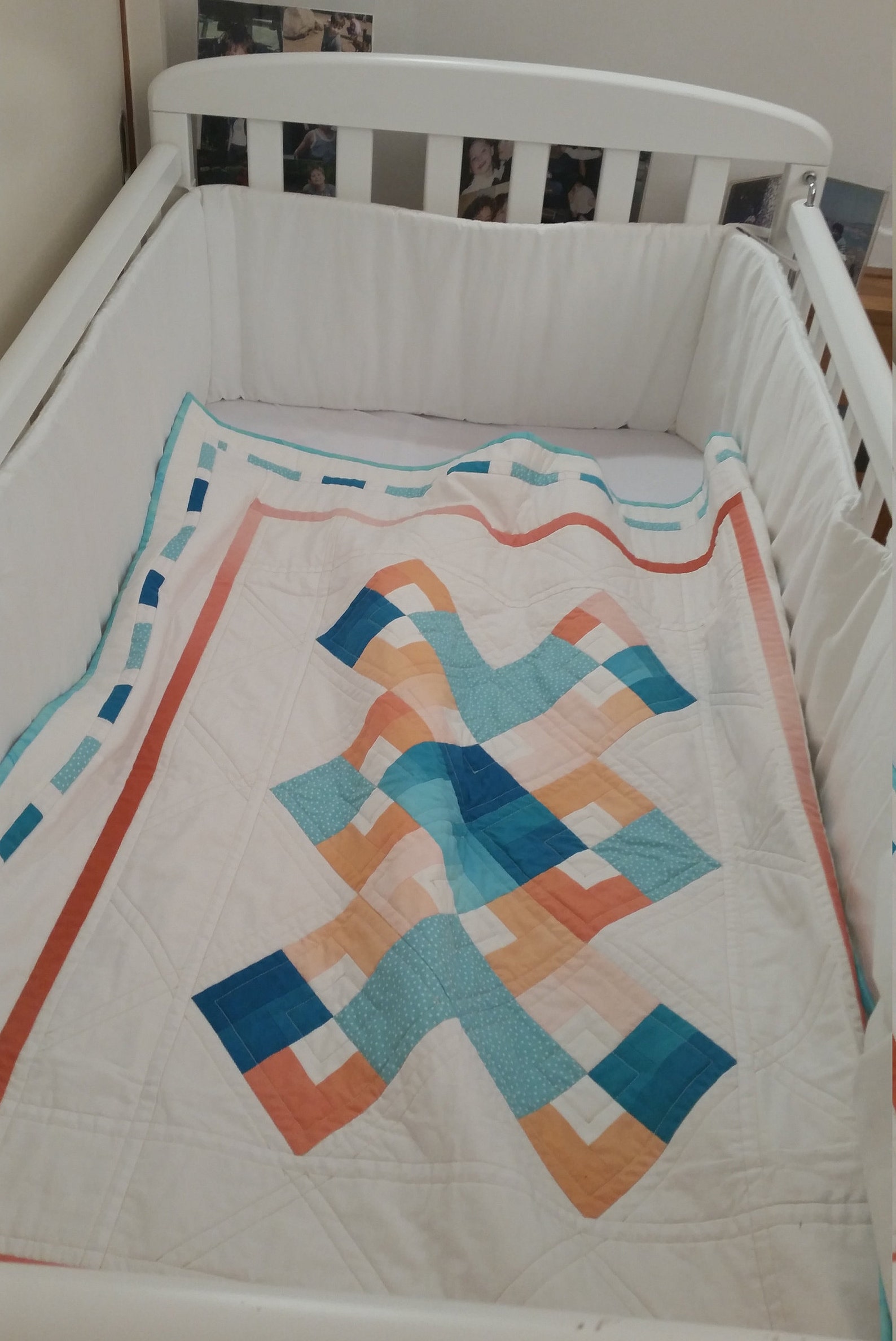 Geometric Modern Baby Quilt, Geometric Baby Blanket, White Baby Quilt ...