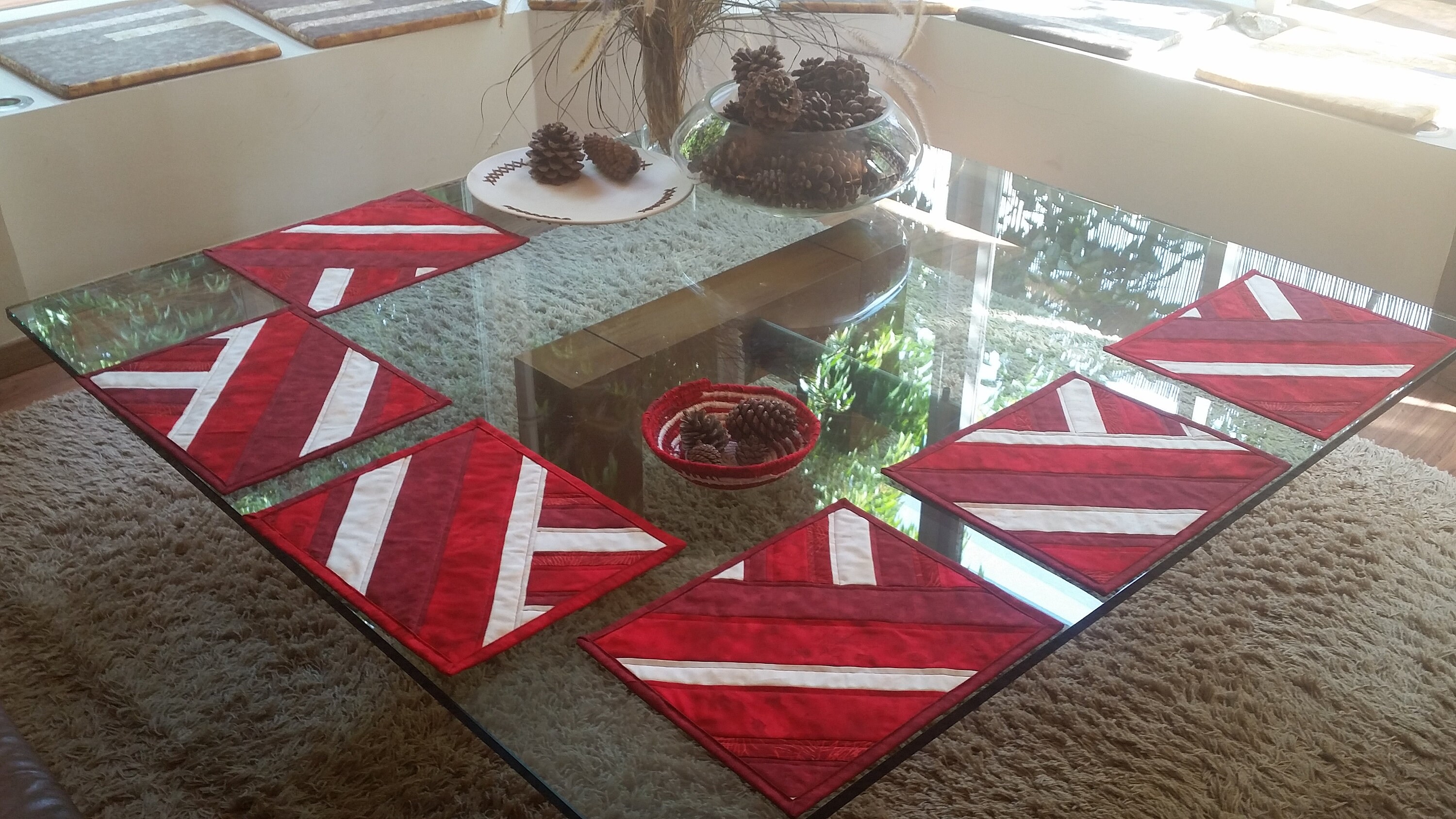 Red Quilt Placemats, Handmade Modern Quilt Placemats, Quilted ...