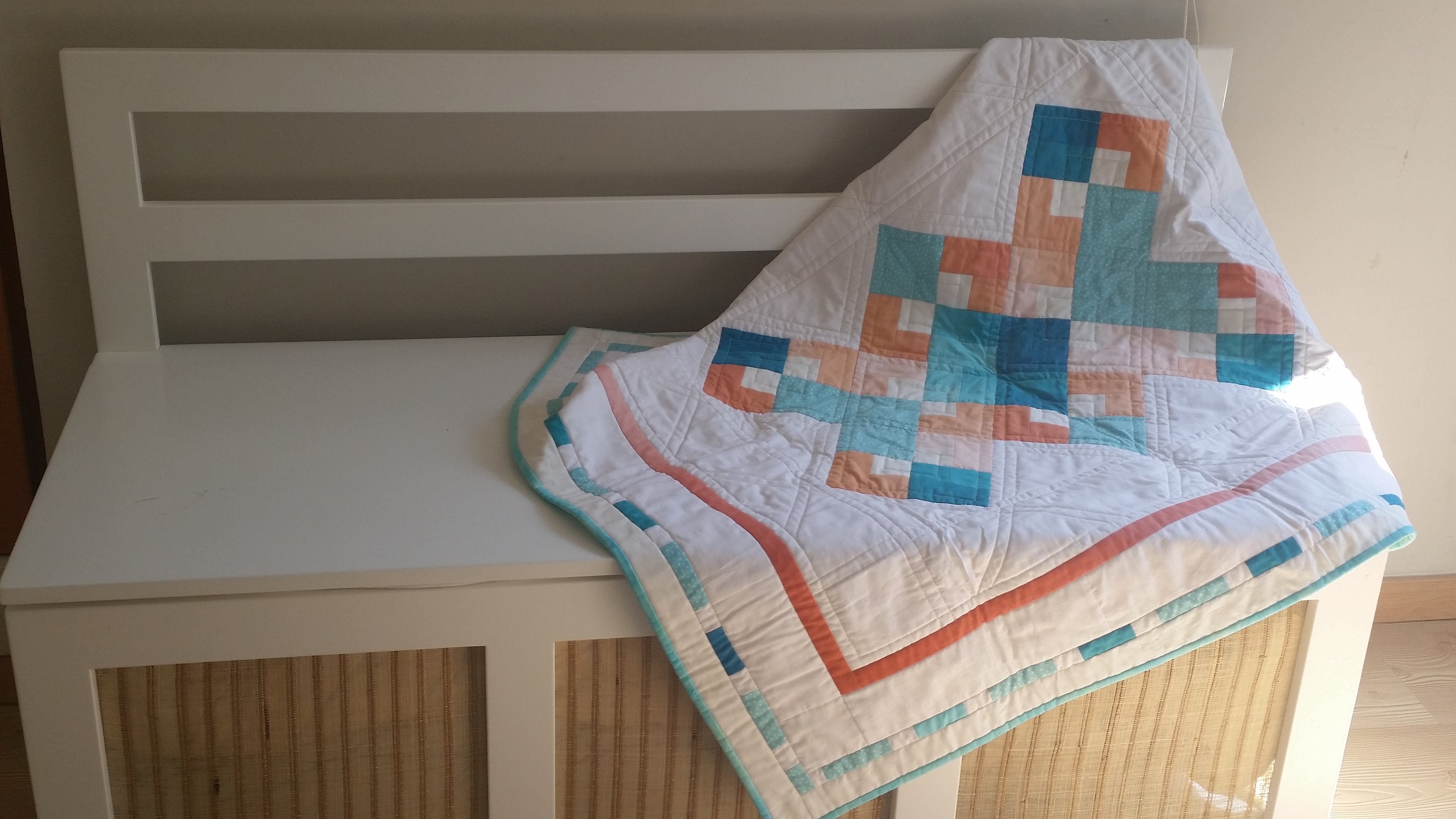 Geometric Modern Baby Quilt, Geometric Baby Blanket, White Baby Quilt ...