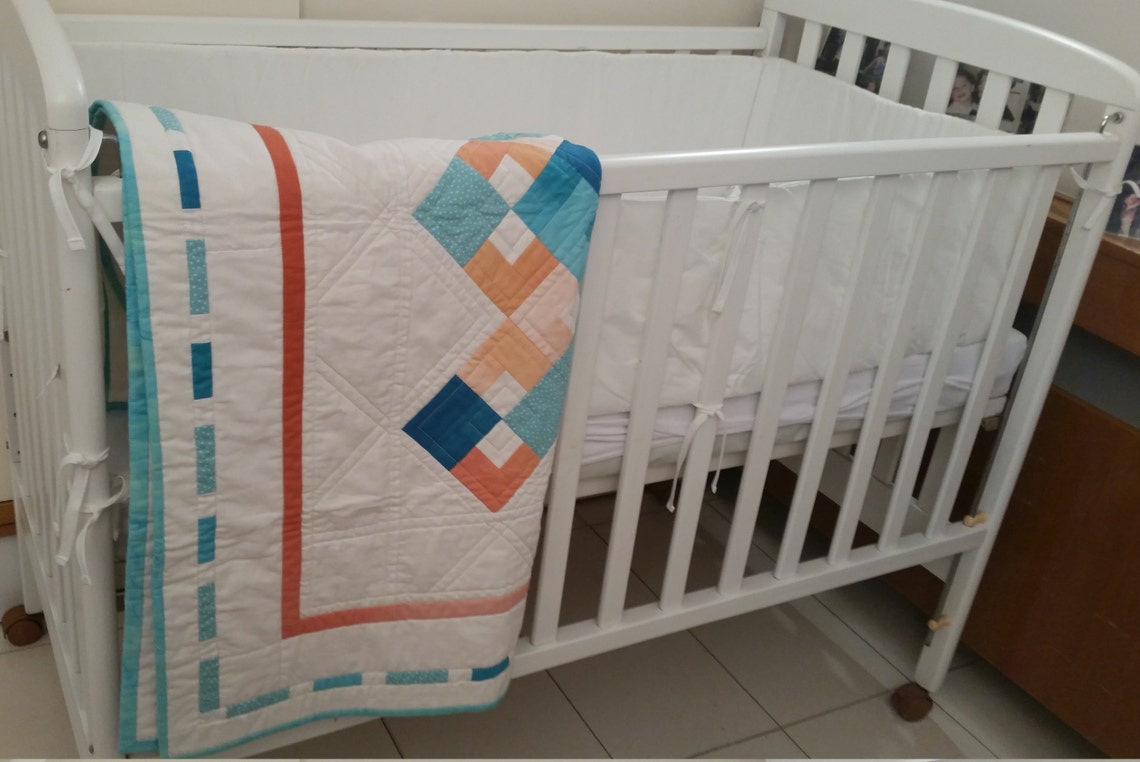 Geometric Modern Baby Quilt, Geometric Baby Blanket, White Baby Quilt ...