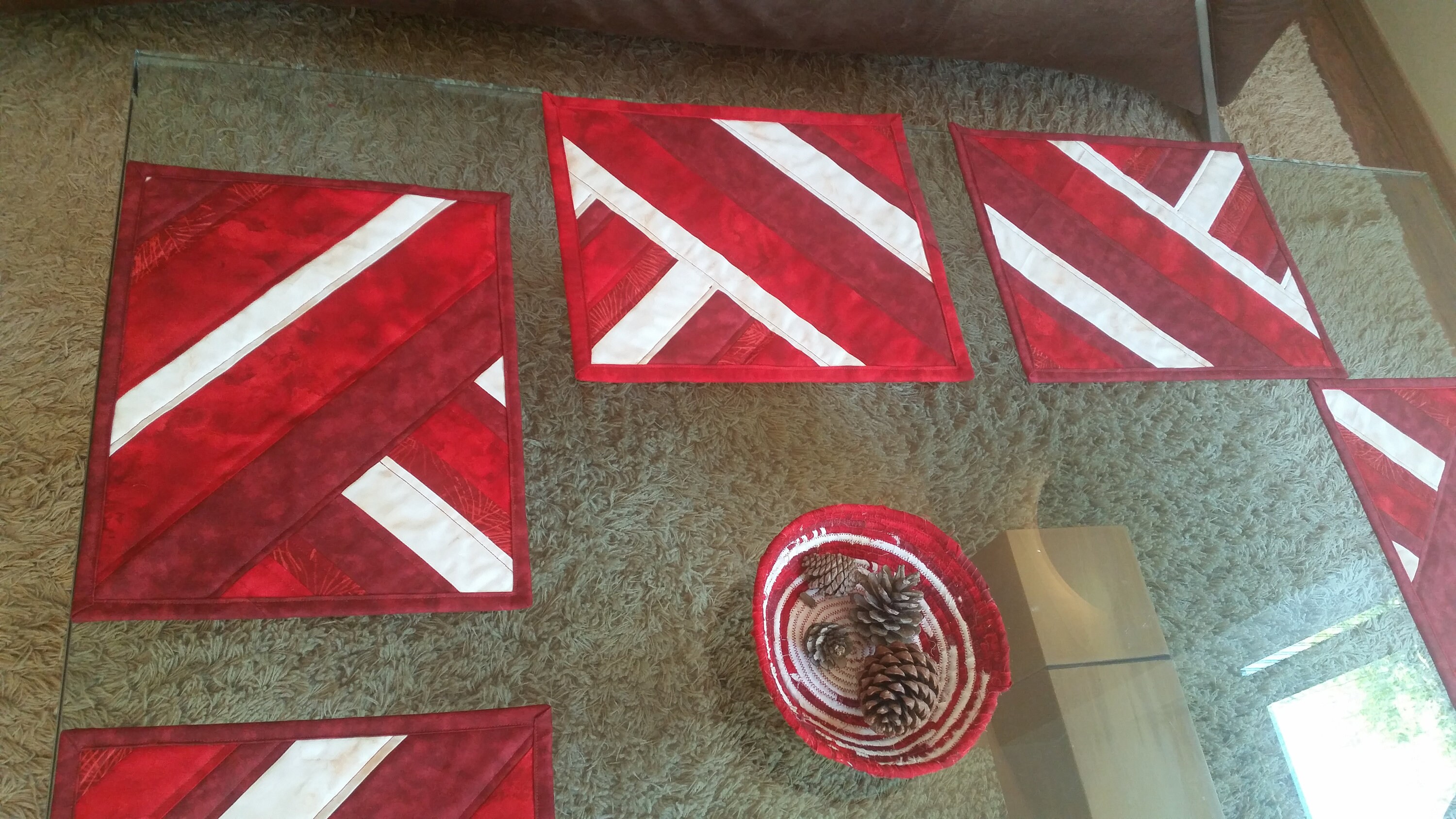 Red Quilt Placemats, Handmade Modern Quilt Placemats, Quilted ...