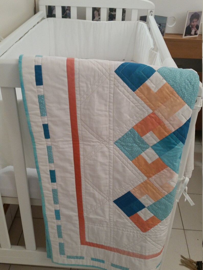 Geometric Modern Baby Quilt, Geometric Baby Blanket, White Baby Quilt ...