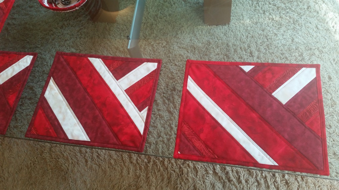 Red Quilt Placemats, Handmade Modern Quilt Placemats, Quilted ...