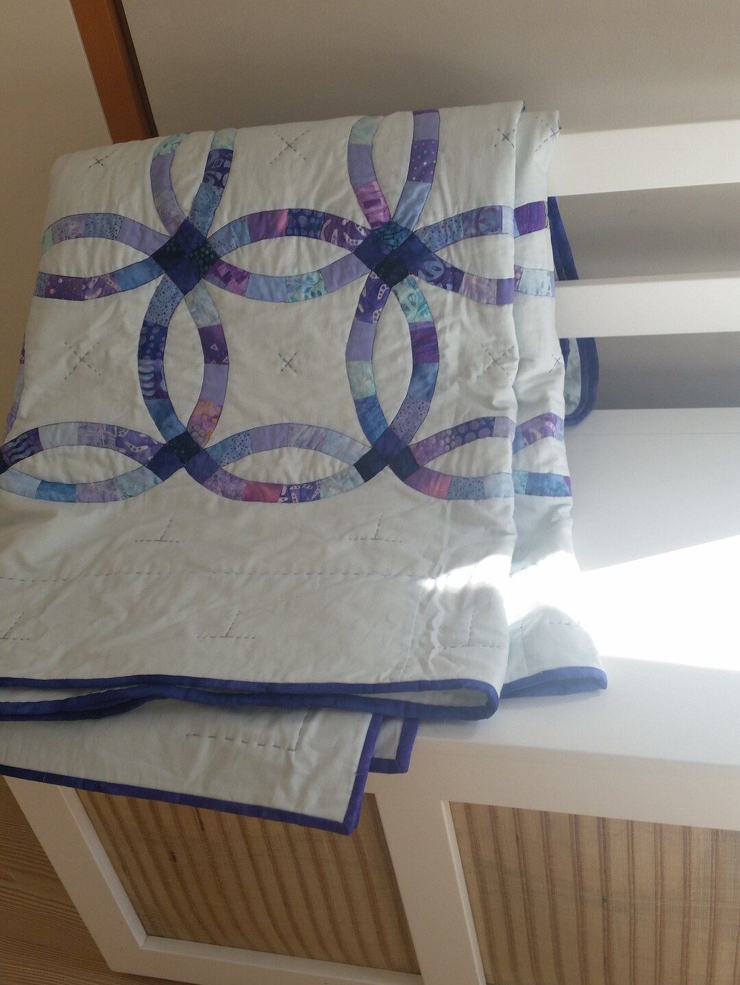 Double Wedding Ring Bedspread Quilt, Handmade Quilt, Double Bed Quilt ...