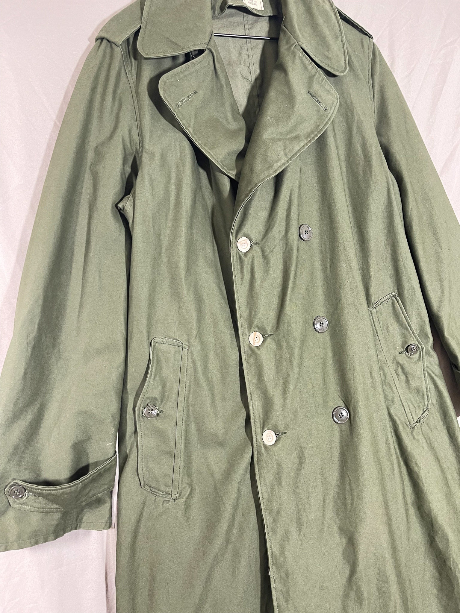Vintage Repaired 1960s Khaki Green Military OG-107 Overcoat Trench Coat ...