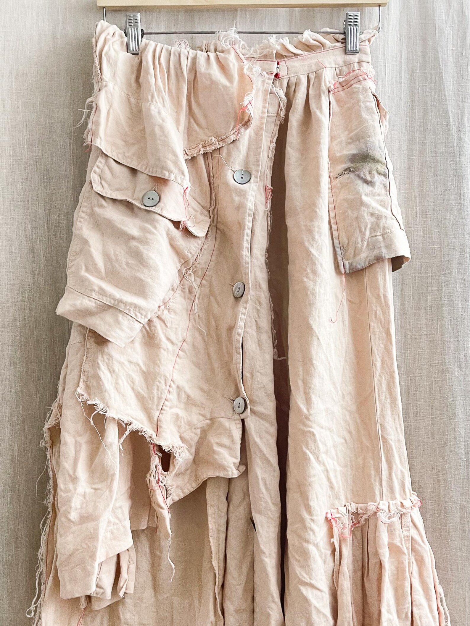 Handmade Buried Linen Cargo Raw Edge Skirt, Size Small, Asymmetric Fit ...