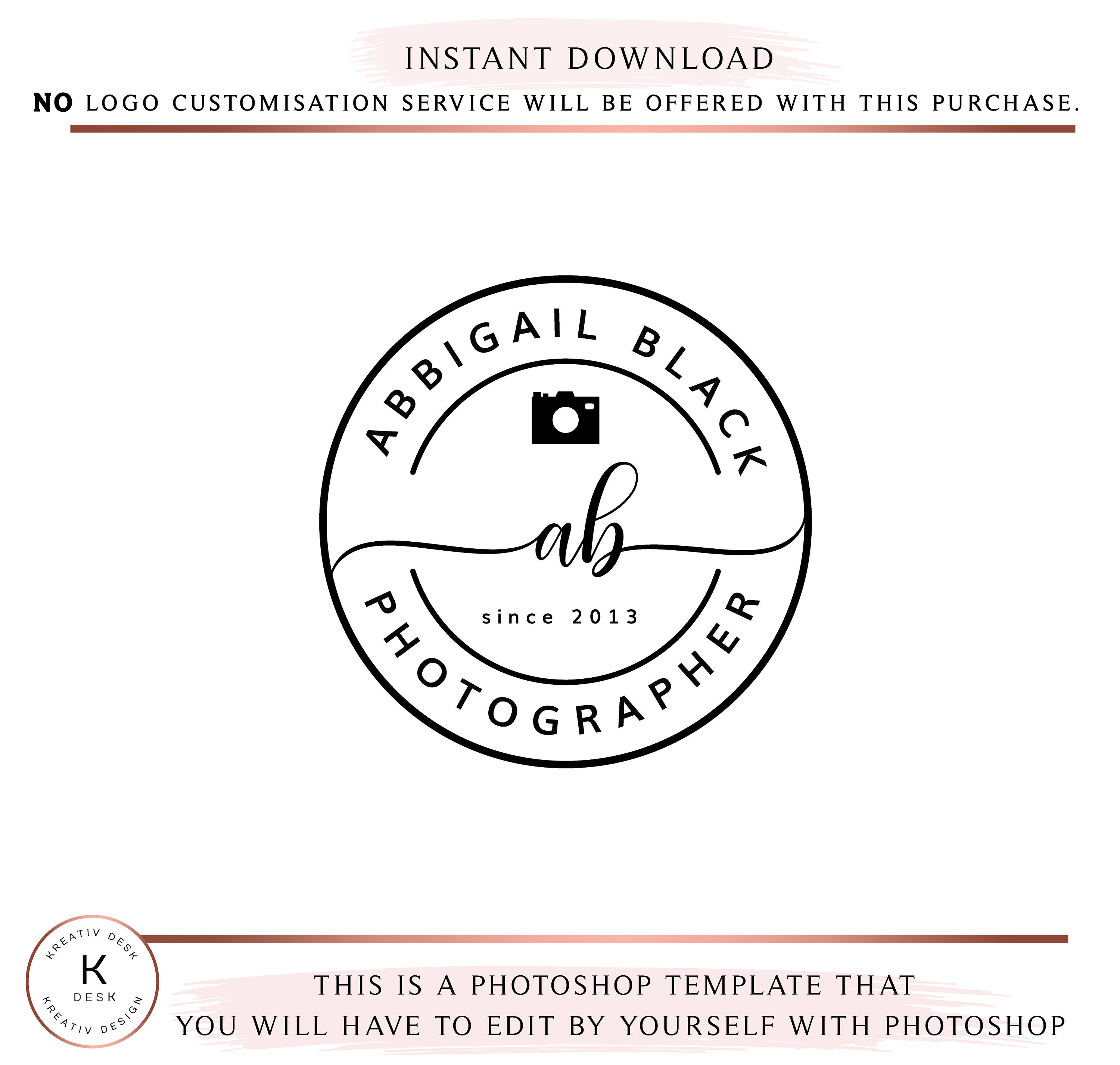 Circle Logo. Stamp Logo. Initials Logo. Photography Logo. - Etsy