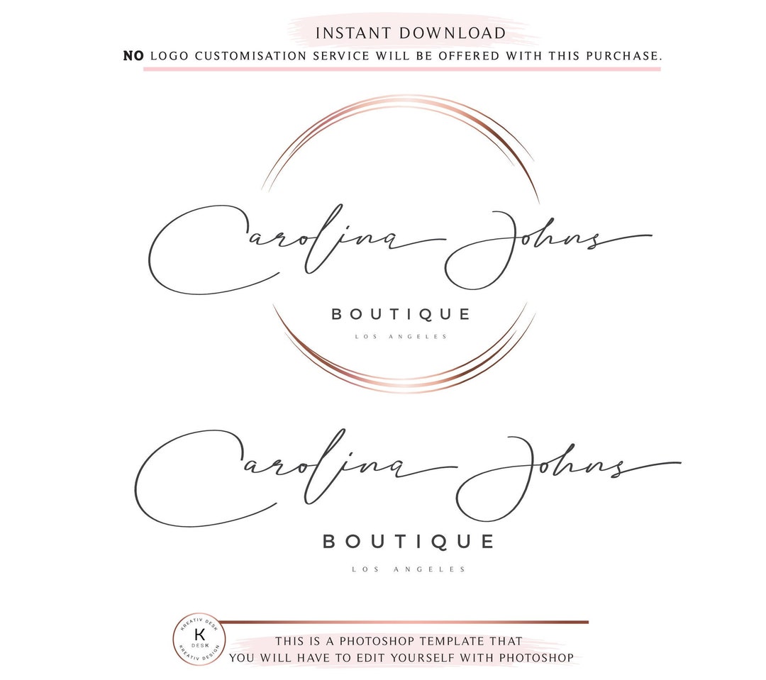 Instant Download Logo Design Edit Yourself, Logo, Watermark, Rose Gold ...