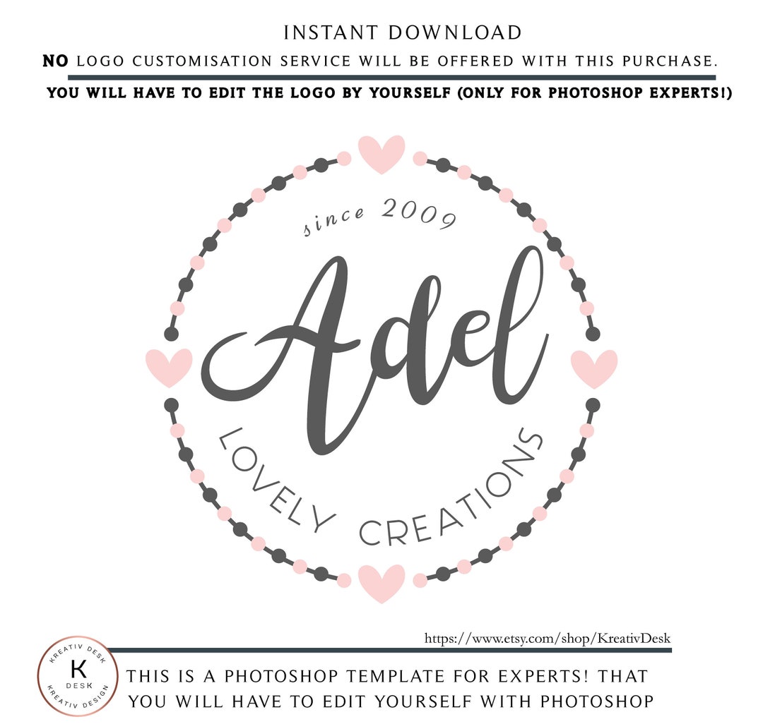 Circle Logo. Heart Logo. Love Logo. Etsy Shop Logo. Round Logo Design ...