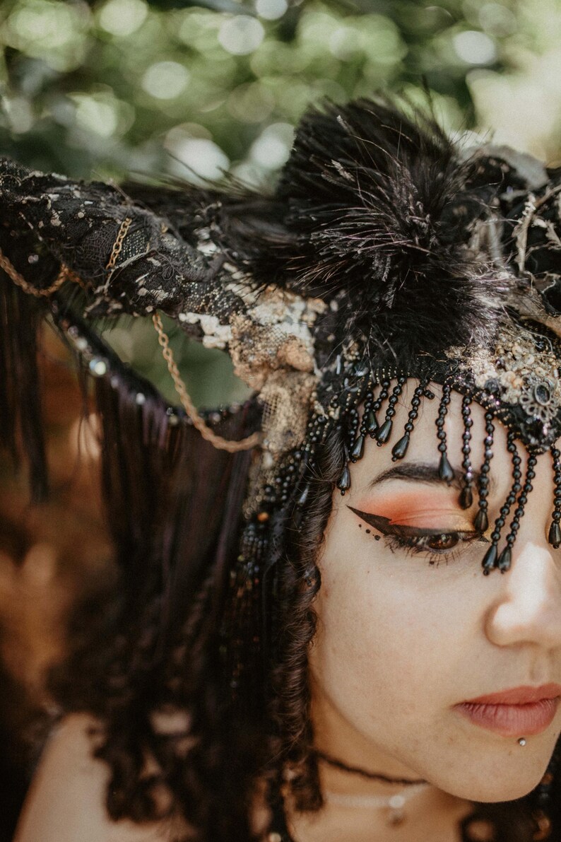Ethereal Horned-goddess Headdress With Velvet Handmade Rose, Design ...