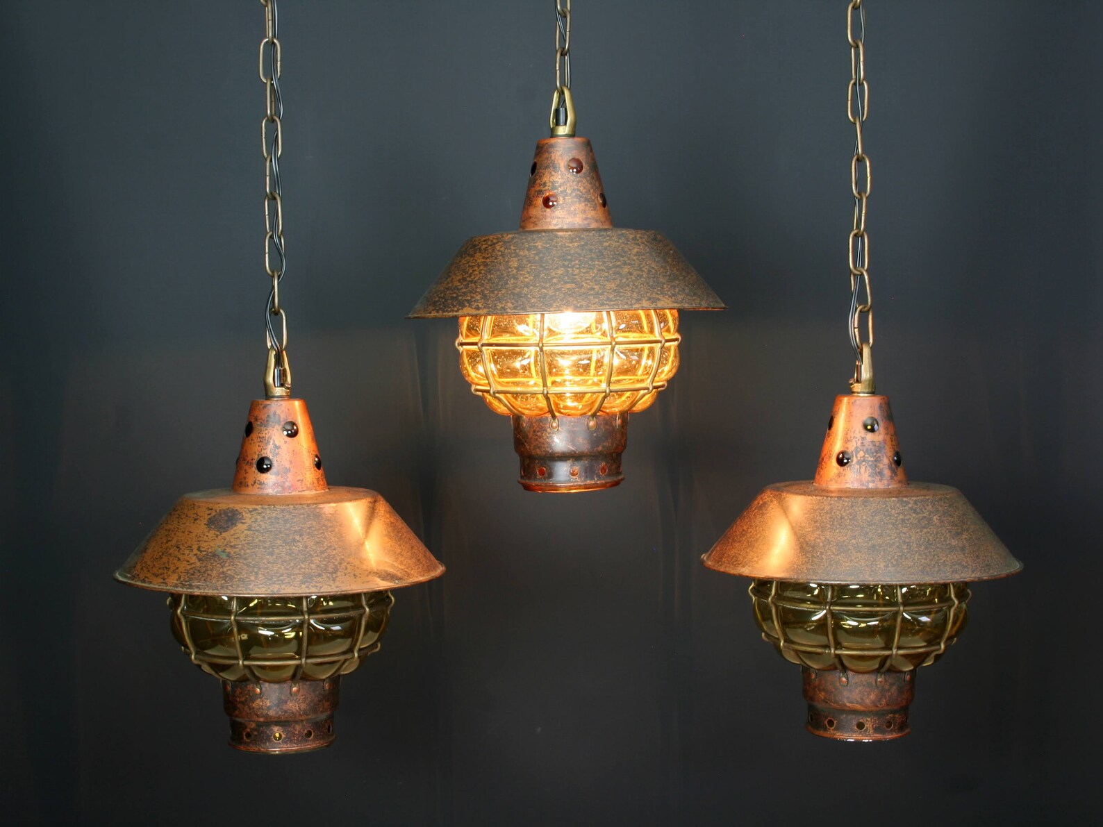 Copper Pendant Light Set of 3 Unique Lamp Vintage Decor | Etsy