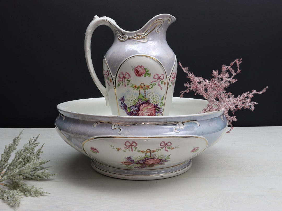 Vintage Wash Basin and Pitcher French Country Bathroom Decor Unique ...