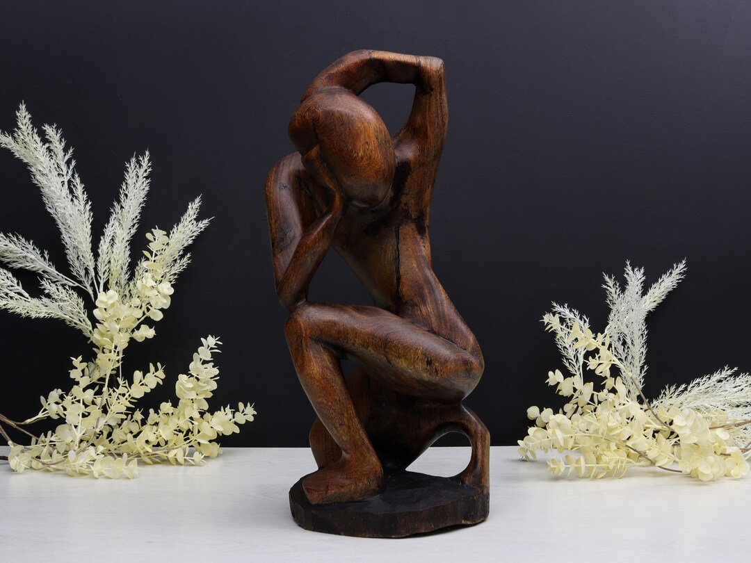 Wooden Art Sculpture-wood Carving | Thinking Man Statue-wooden Statue ...