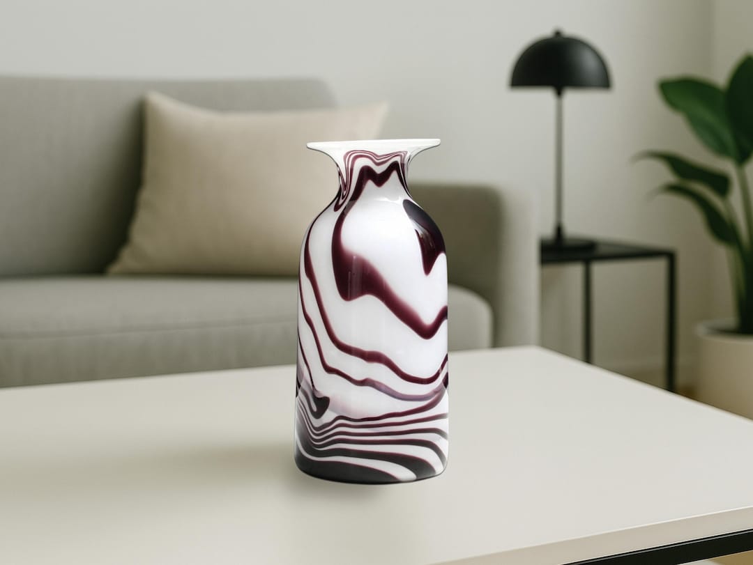 Purple & White Swirl Art Glass Cylinder Vase | Vintage Home Decor - Etsy