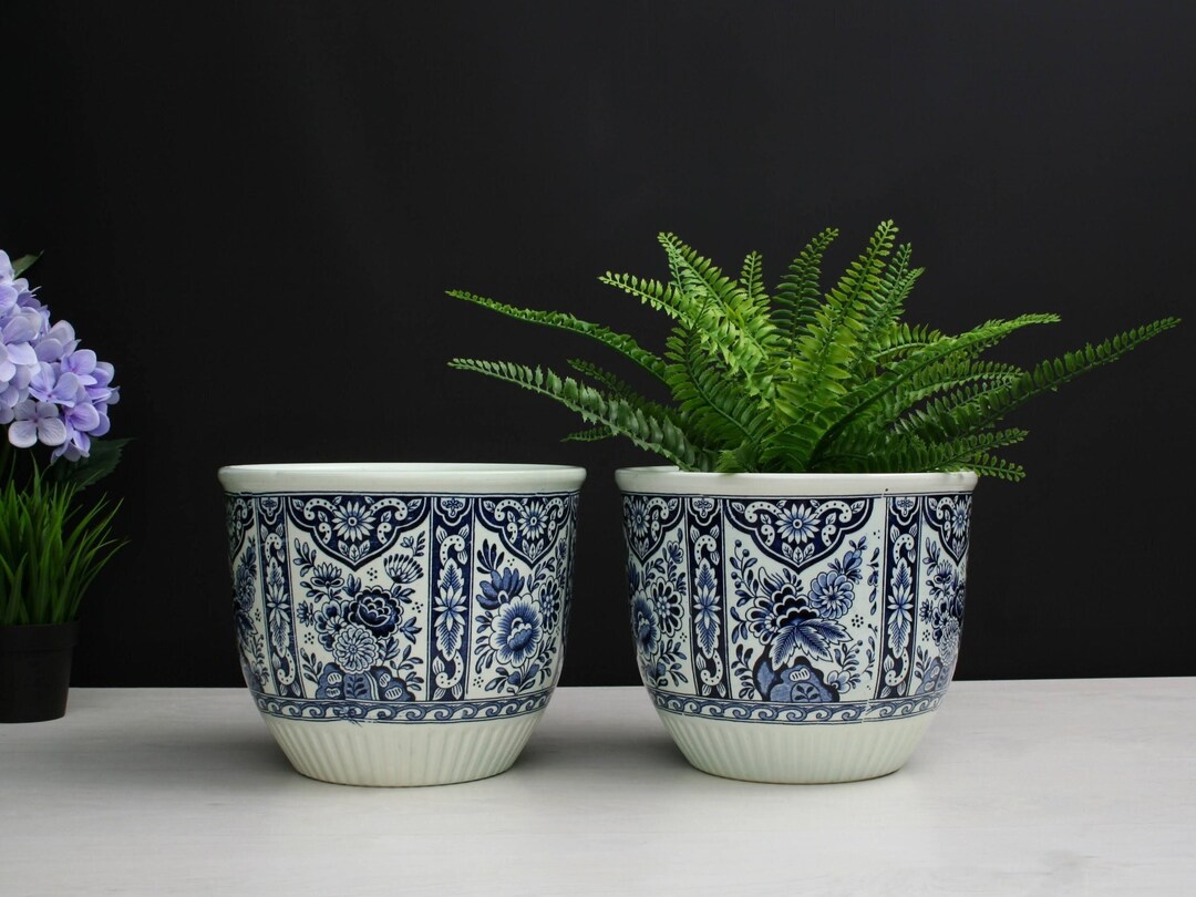Delft Blue, Vintage Ceramic Plant Pots Delft Pottery Flower Pot Indoor ...