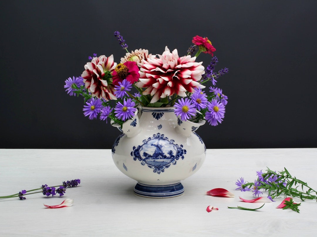 Vintage Delft Blue Tulip Vase | Deft Pottery-ceramic Flower Vase - Etsy