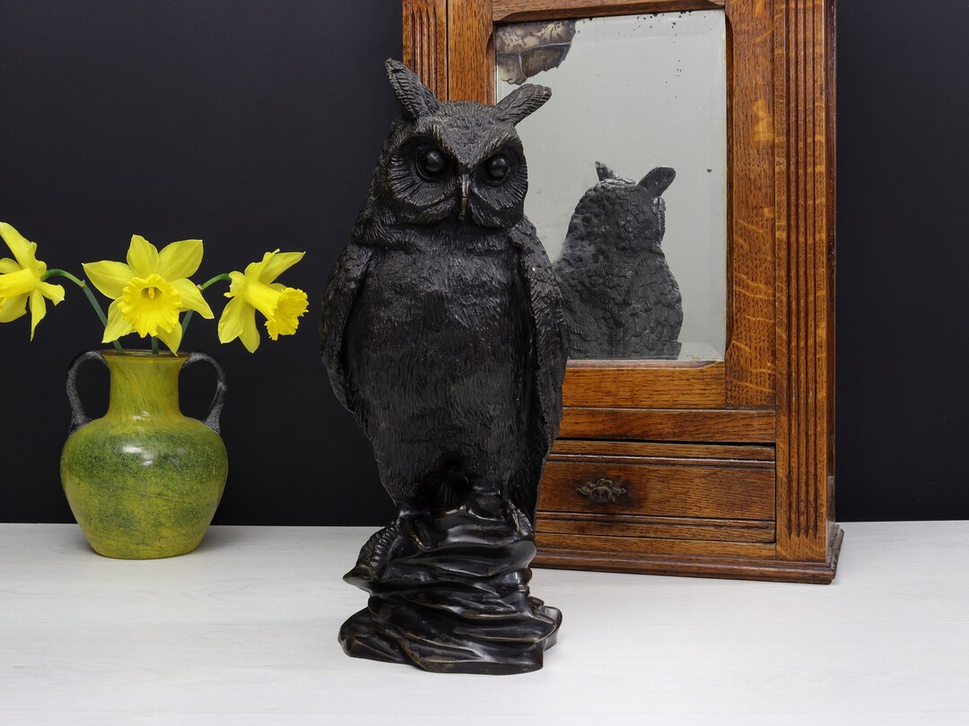 Vintage Spelter Owl Sculpture Owl Statue-console Table Decor vintage ...