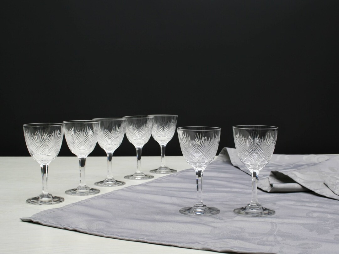 Cut Crystal Glasses Set of 7 , Napoleon 3 | Antique Liquor Glasses ...