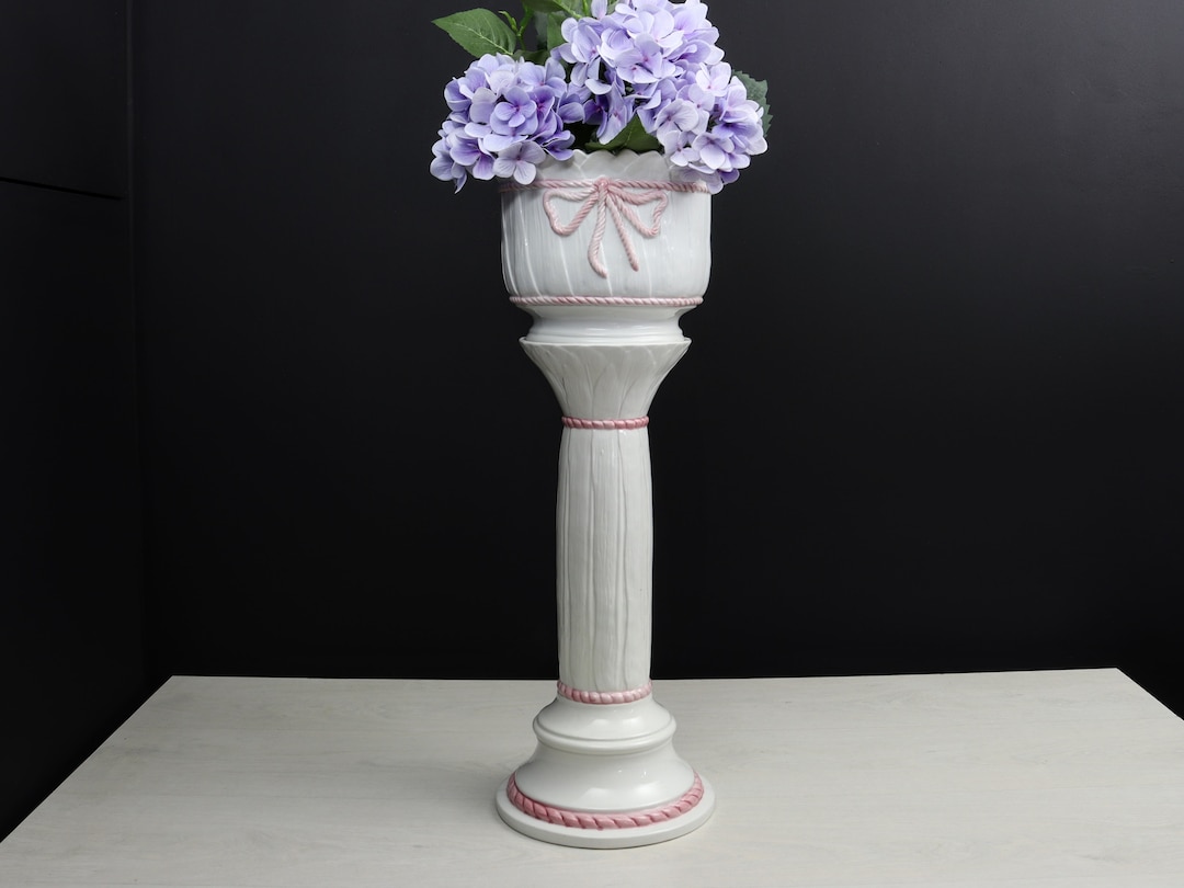 Pedestal Plant Stand With Ceramic Plant Pot | Tall Indoor Plant Stand ...