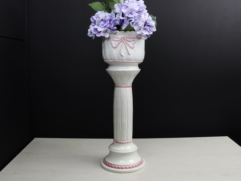 Vintage Ceramic Pedestal Plant Stand With Pot | Mid-century Decor - Etsy
