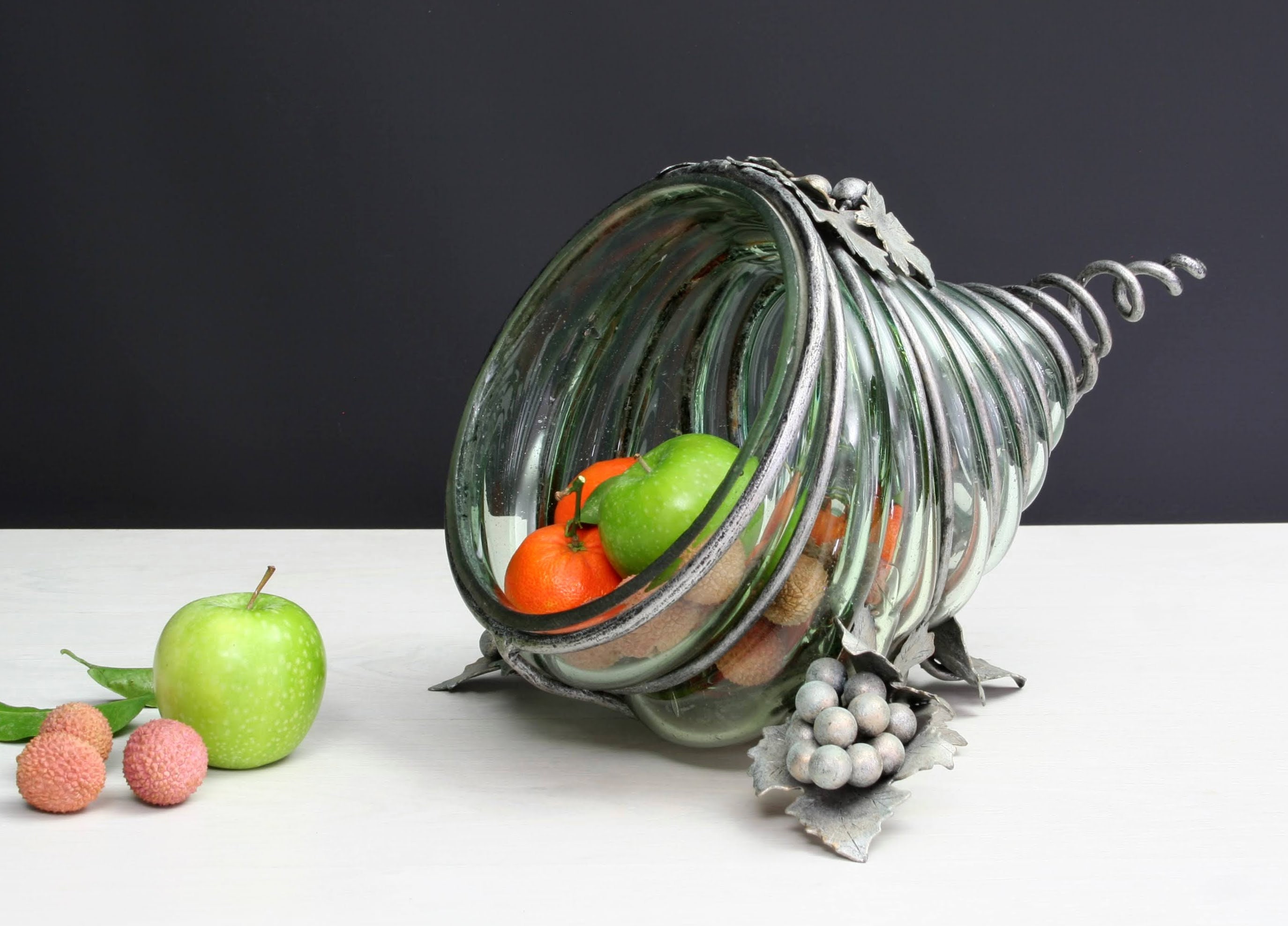 Glass Art Centerpiece Cornucopia Horn of Plenty Vintage | Etsy