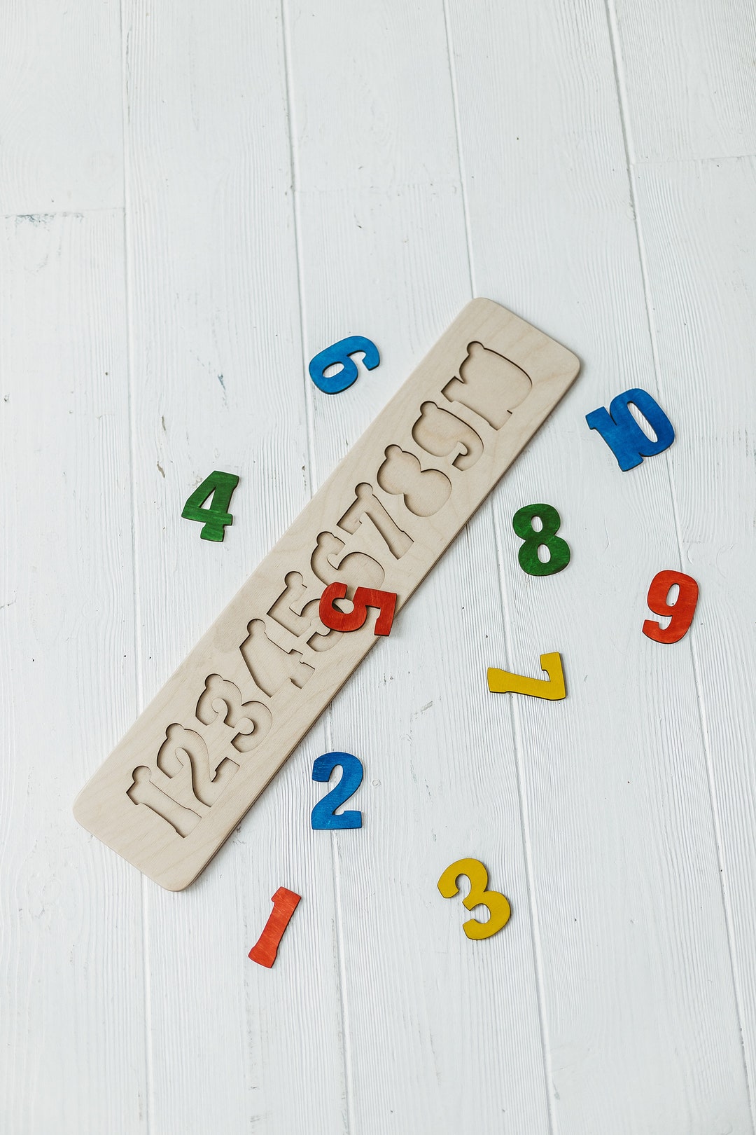 Numbers Puzzle Montessori Wooden Toy Puzzle of Numbers Baby Toddler ...