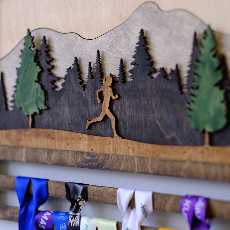 Personalized Running Medal Holder, Women's Medal Hanger, Custom Wooden ...