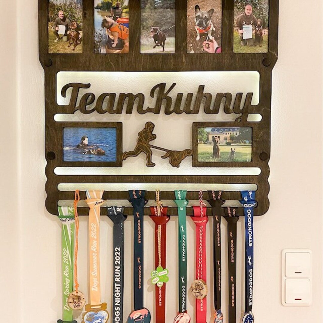 Custom Dog Trophy Shelf Pet Award Medal Holder - Custom Dog Name Medal ...