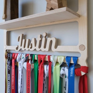 Personalized Trophy Shelf and Medal Holder - Custom Medal Hanger With ...