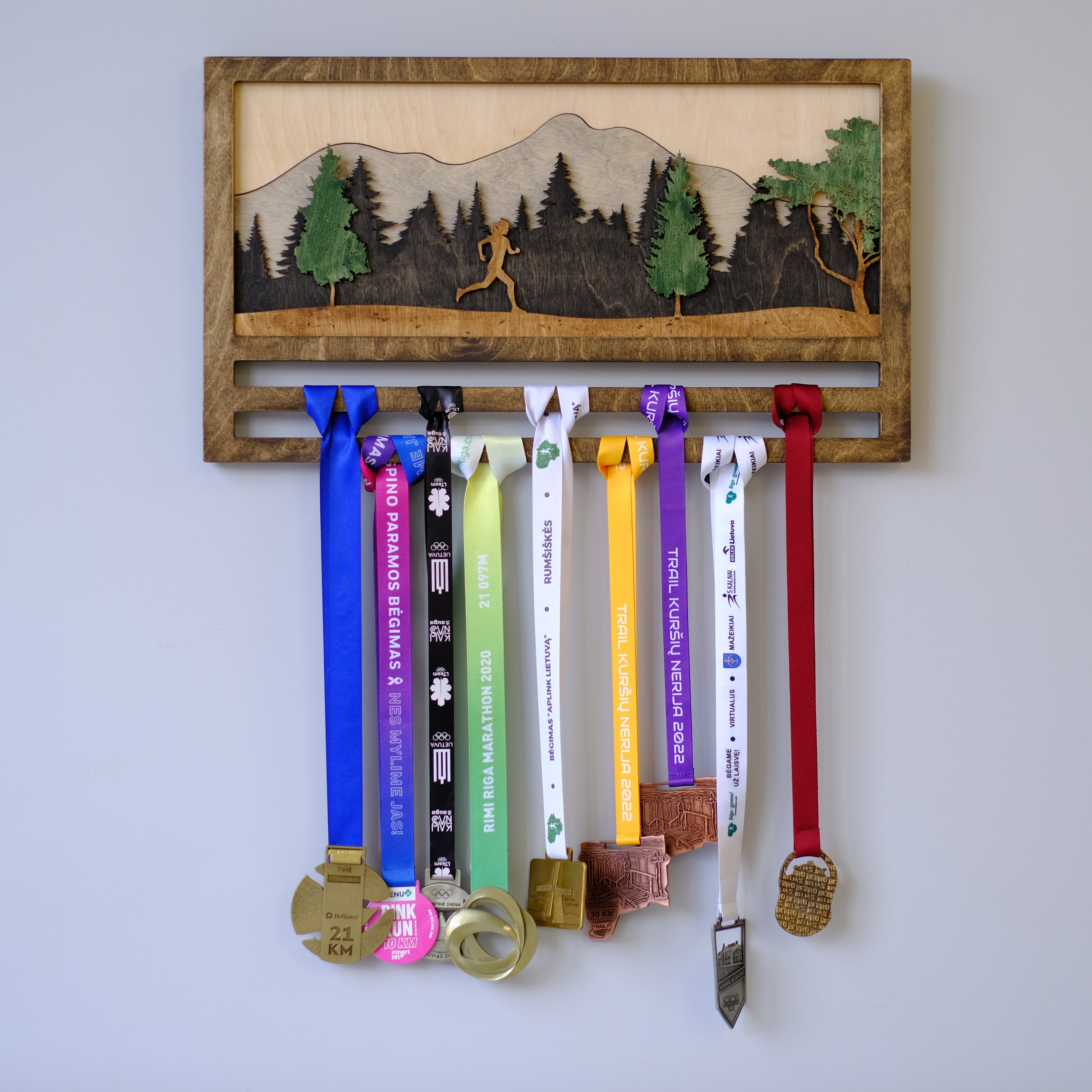 Personalized Running Medal Holder, Women's Medal Hanger, Custom Wooden ...