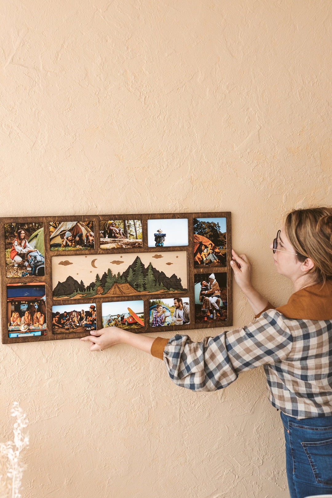 Family Travel Photo Collage Picture Frame, Wooden, Custom 10 Photos ...