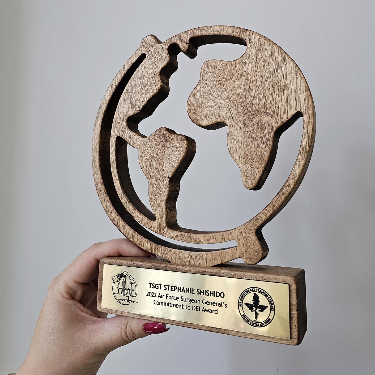 Wooden Globe Award Personalized Trophy, Customizable World Map Award ...