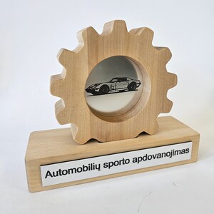 Custom Moto Sport Award, Engraved Wooden Cogwheel Trophy, Custom ...