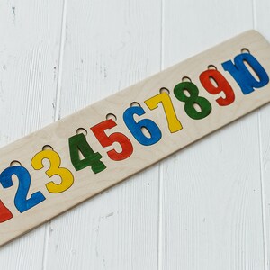 Numbers Puzzle Montessori Wooden Toy Puzzle of Numbers Baby Toddler ...