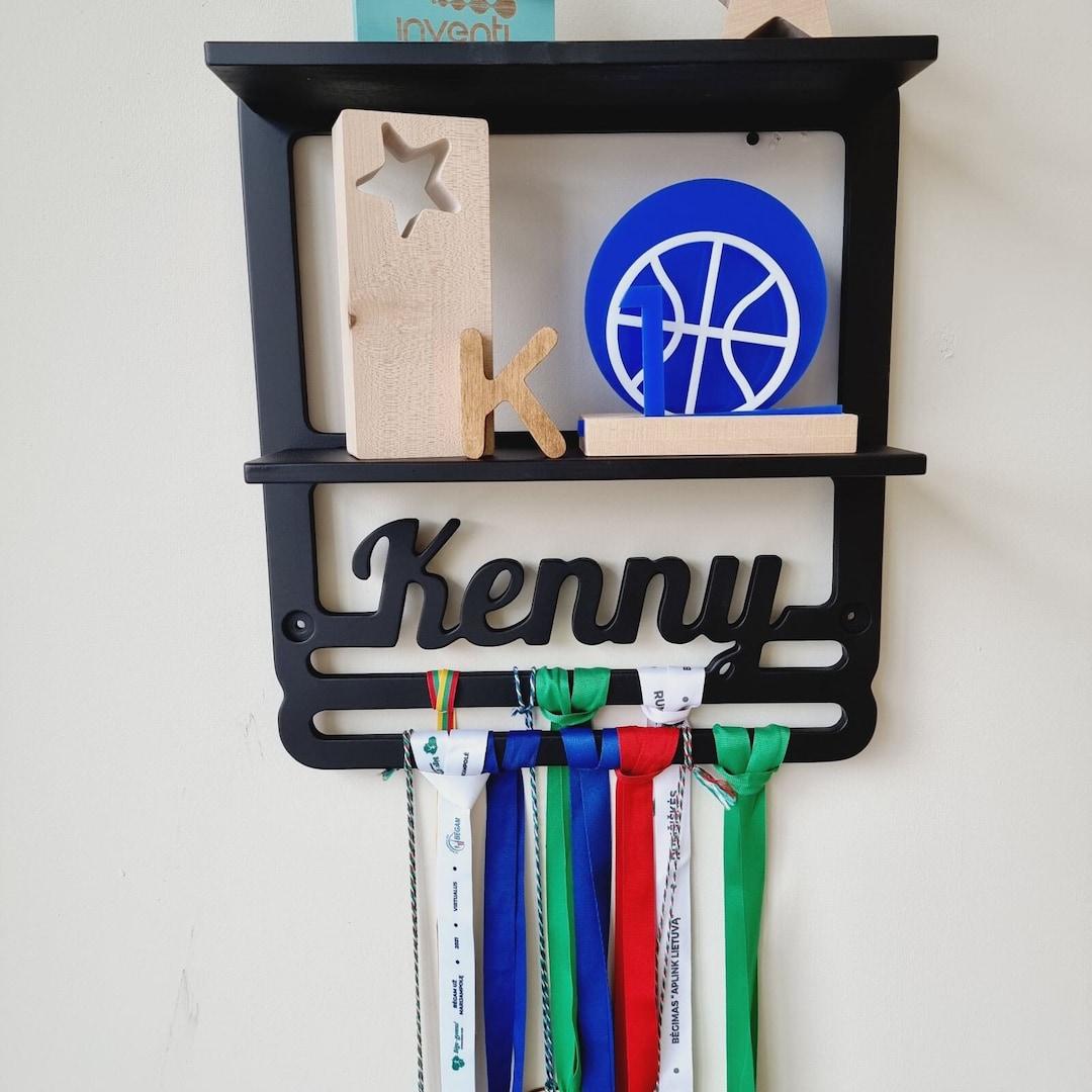 Personalized Medal Holder With 2 Shelves - Custom Name Medal Hanger ...