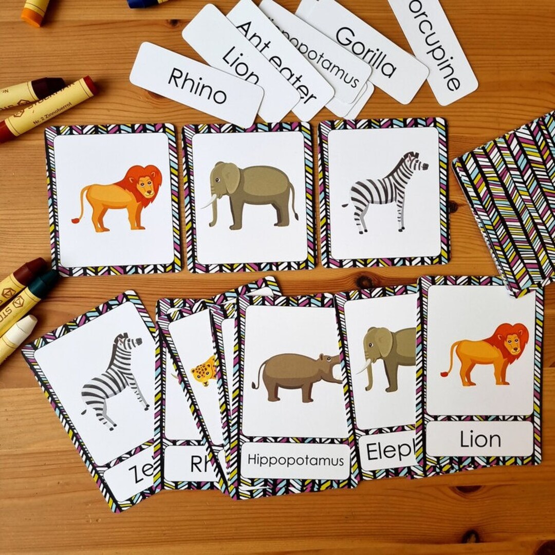 African Animals, Montessori Jungle Animals Learning Flash Cards for ...