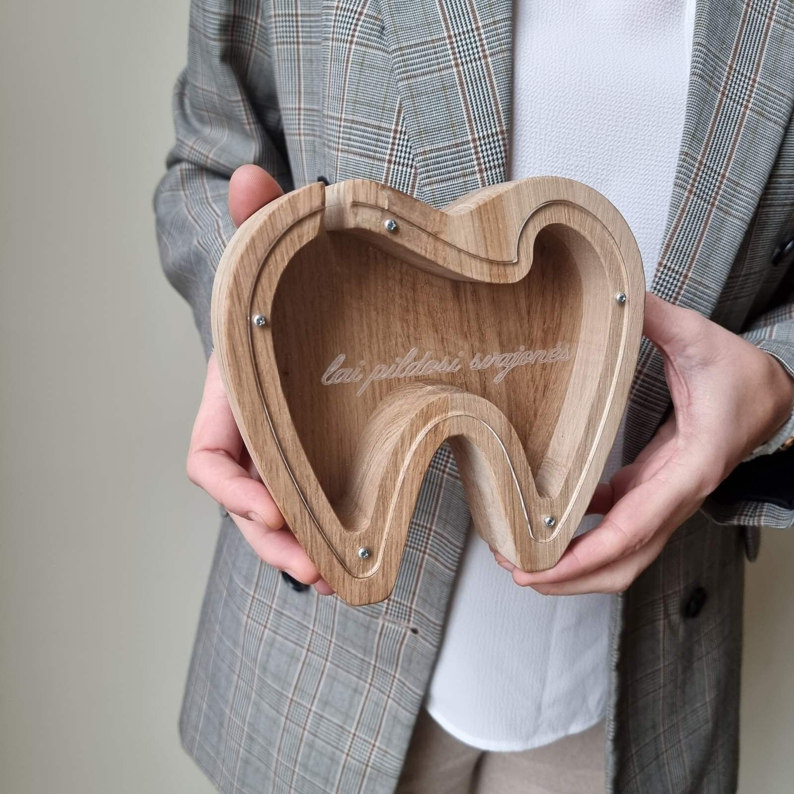 Tooth Fairy Piggy Bank Wooden Tooth Shape Coin Bank - Etsy