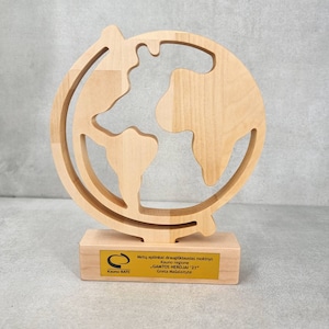 Elegant Globe-shaped Wooden Trophy - Customizable World Map Award ...