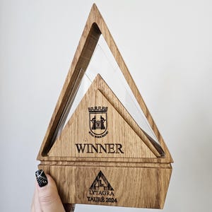 Handcrafted Wooden Award, Triangle Shaped Award, Modern Solid Wood and ...